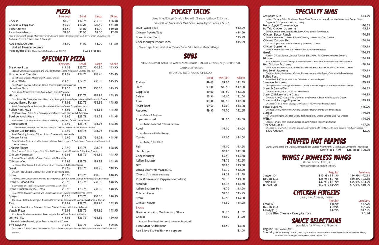 Menus | Two Guys Pizza | Lancaster, NY