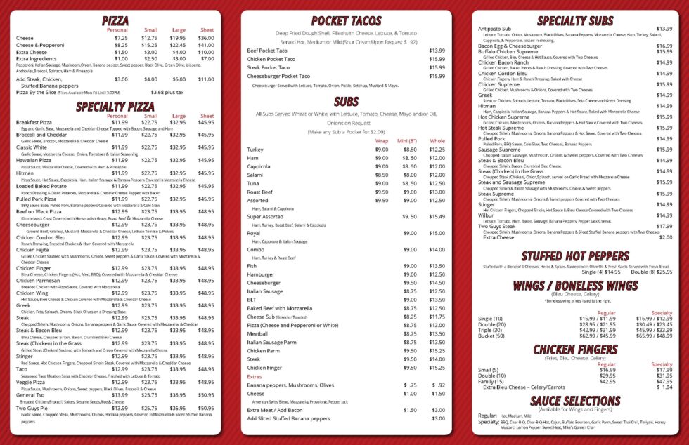 Menus | Two Guys Pizza | Lancaster, NY